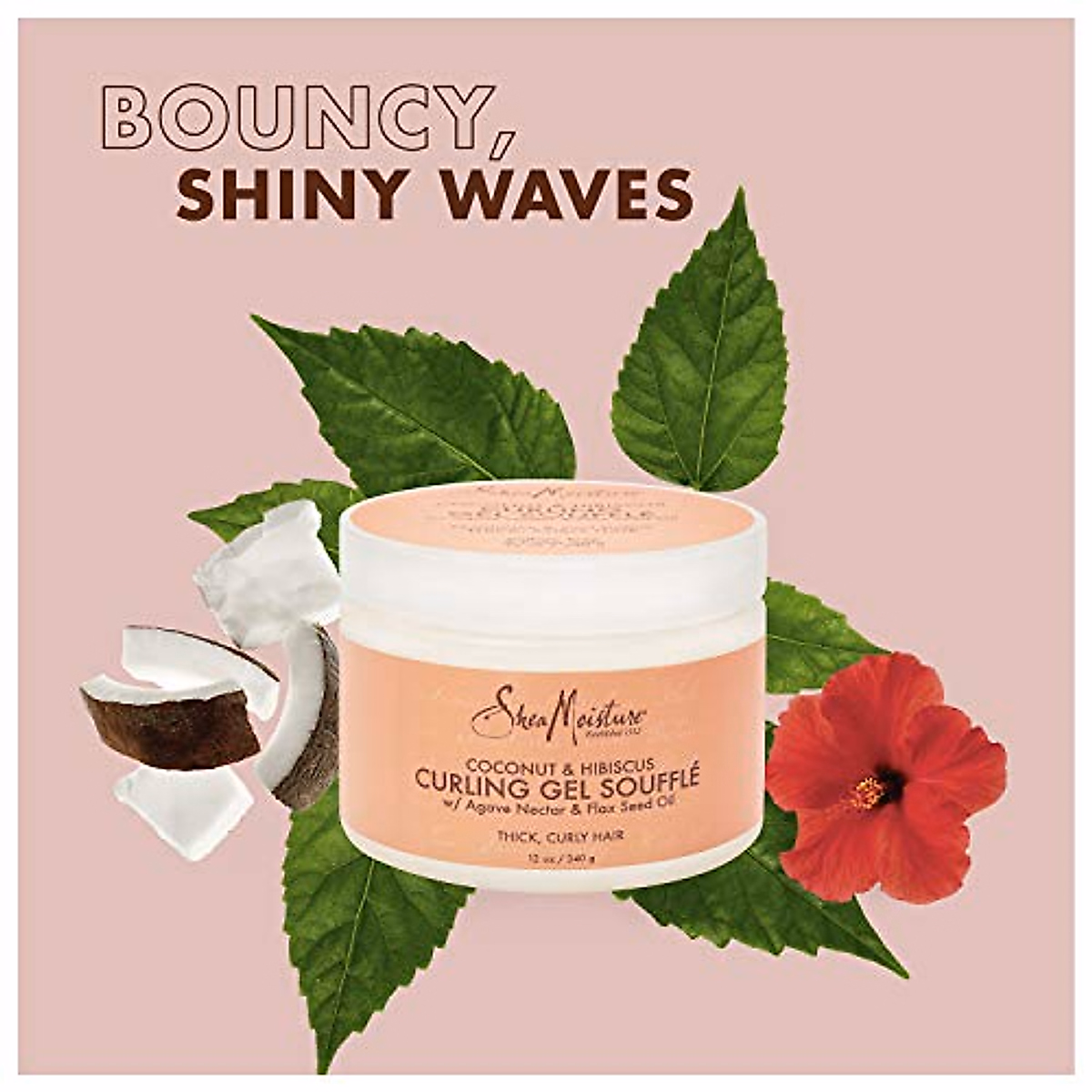 SheaMoisture Curling Gel Souffle for Thick, Curly Hair Coconut , Hibiscus to Moisturize and Protect Hair 12 oz