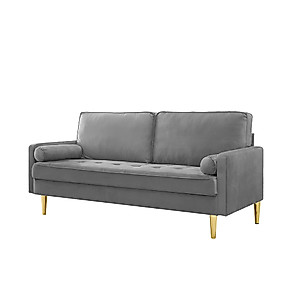 JDMYC Furniture 67" Velvet Loveseat Sofa with Golden Metal Legs, Modern Couch for Living Room, Bedroom, Small Spaces, and Guest Room (Grey)