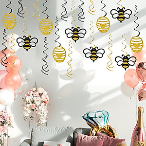 Maicaiffe Honey Bumble Bee Hanging Swirl Decorations - Glitter 22 Pcs Bee Baby Shower Party Supplies - Baby Birthday - Engagement - Wedding Streamers - Bee Theme Party Foil Swirls Ceiling Decorations
