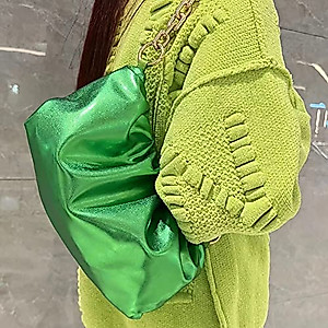 NAARIIAN Women‘s cloud-shape Metallic PU dumpling bags | Chunky chain clutch purses | Detachable shoulder strap Evening Handbags (Apple Green)