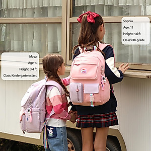 LISINUO Kids Backpacks for Girls Backpack School Bookbag for Teenage Cute Book Bag Send Pendant (Pink)