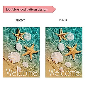 Welcome Beach Garden Flag Starfish and Seashell Double Sided Decorative Sea Small Summer Fall Yard Decor Flags for Outdoor Decoration 12 X 18 Inch