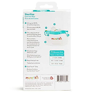 Munchkin® Sterilize™ Microwave Bottle Sterilizer Bags, Eliminates up to 99.9% of Common Bacteria, 30 Uses per Bag, 6 Pack