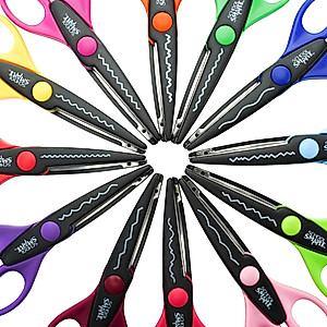 School Smart Paper Edger Scissors, 6-1/2 x 2-1/2 Inches, Assorted Colors, Set of 12