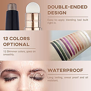 LOKFAR Eye-Shadow Stick Makeup Cosmetics Eye Brightener Stick, Rotatable Cream Eye Shadow Pencil, Glitter Shimmer Eyeshadow Stick with Soft Brush for Eye Makeup (07# Cocoa Shimmer)