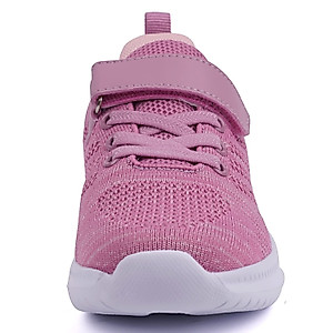 Toandon Little Kids Girls Sneakers Shoes Breathable Lightweight Athletic Sport Tennis Running Walking Fashion Knit Straps Non Slip Hook and Loop Closure Sneakers Pink Purple Size 2