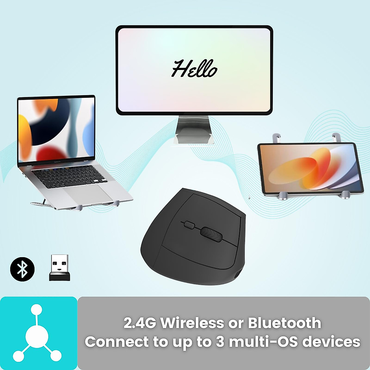 eirix Ergonomic Vertical Wireless Mouse: Rechargeable RGB Ergo Mouse with 3200 Adjustable DPI, Removable Palm Rest, Compatible with Windows and MAC OS