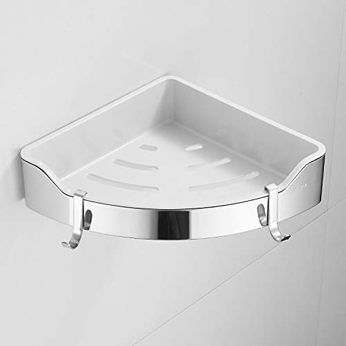 Corner Shower Caddy, Wall-Mounted Bathroom Corner Shelf with 2 Hook, Polished Chrome