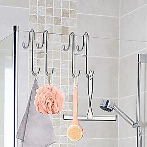 Shower Glass Door Hook, Over The Glass Shower Hook for Loofah, Squeegees, Towel Hanger for Bathroom, Double Sided 2 Pack, No Screw in Shower Hooks, Stainless Steel, Silver (Shower Door Hooks-7 inch)