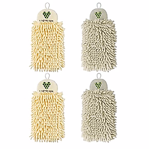 4pcs Hanging Hand Towels for Bathroom, Chenille Hand Towel with Hanging Loop Quick-Drying Microfiber Towel for Kitchen
