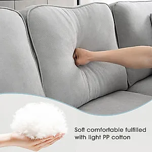 U Shape Sectional Sofa, 7-Seat Fabric Sectional Sofa Set with 3 Pillows,Fabric Corner Couch with Backrest and Armrest for Living Room, Apartment, Office (Light Grey)