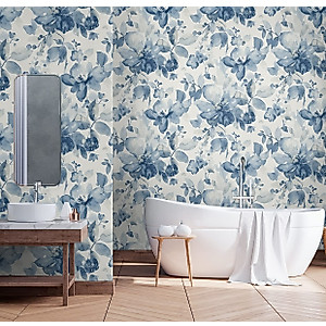 NextWall Watercolor Flower Peel and Stick Wallpaper (Bluestone)