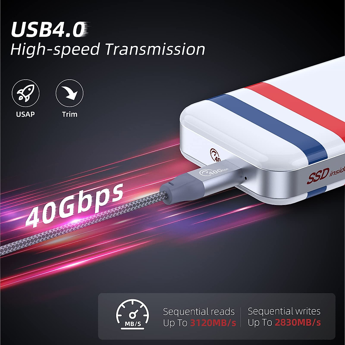 SANZANG USB 4.0 (40Gbps) SSD Portable External Solid State Drive 1TB, Up to 3120MB/s, Type C, Compatible with PC/Mac/Android/Gaming Consoles