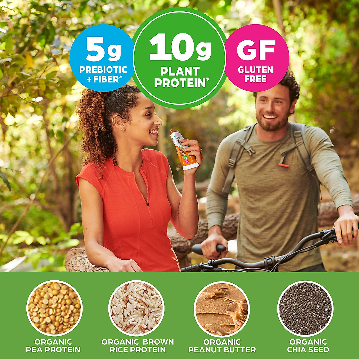 Orgain Organic Vegan Protein Bars, Peanut Butter - 10g Plant Based Protein, Low Calorie Healthy Snacks, No Lactose or Soy Ingredients, Gluten Free, Non-GMO - 1.41 Oz (Pack of 12)