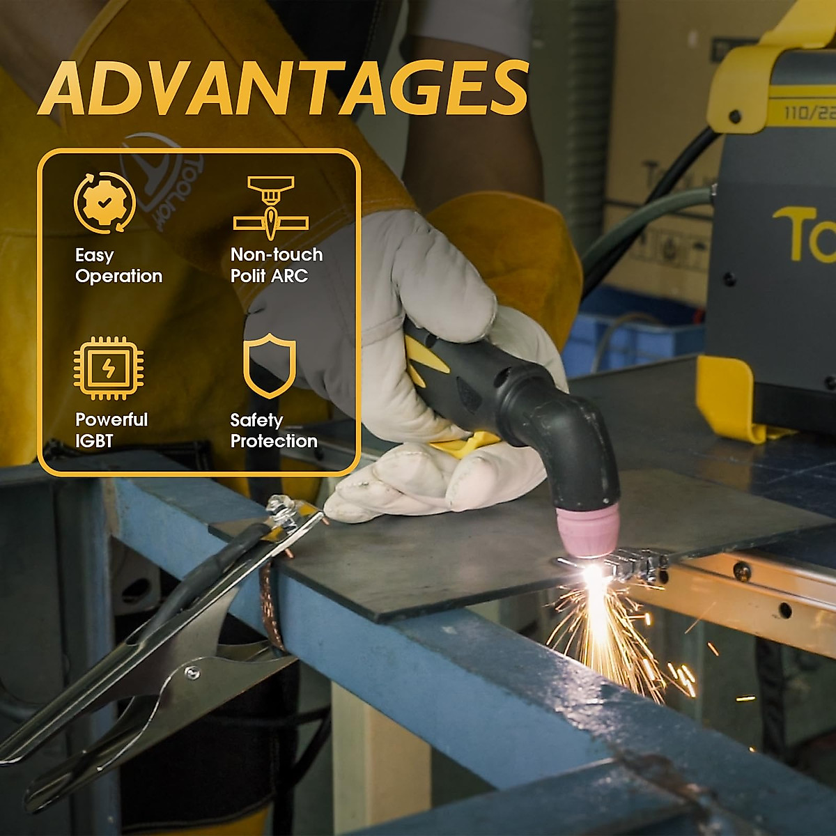 TOOLIOM 50A Non-Touch Pilot ARC Air Plasma Cutter Dual Voltage 110V/220V IGBT Inverter Metal Cutting Machine 1/2" Clean Cut