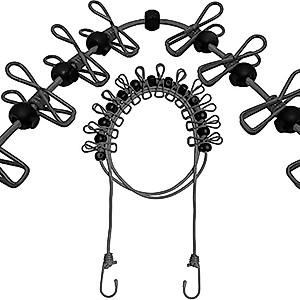 QingLHC Clothespins Clip, Clothesline Windproof, Adjustable Washing Clothes Drying Line Rope with Clips for Camping Travel Outdoor, Black