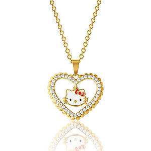 Hello Kitty Sanrio Womens Heart Necklace Charm 18" - Flash Plated Necklace Official License