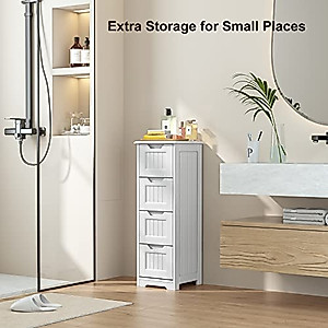 Gizoon Small Bathroom Storage Cabinet Freestanding with Drawers for Narrow Places, 33" Wooden Dresser with 4 Drawers for Bedroom, Chest of Drawers White