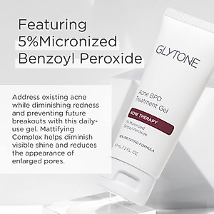 Glytone Acne BPO Treatment Gel - With Time-Released 5% Benzoyl Peroxide - Hydrating Mattifying Gel - Fragrance-Free & Non-Comedogenic - 2 fl. oz.