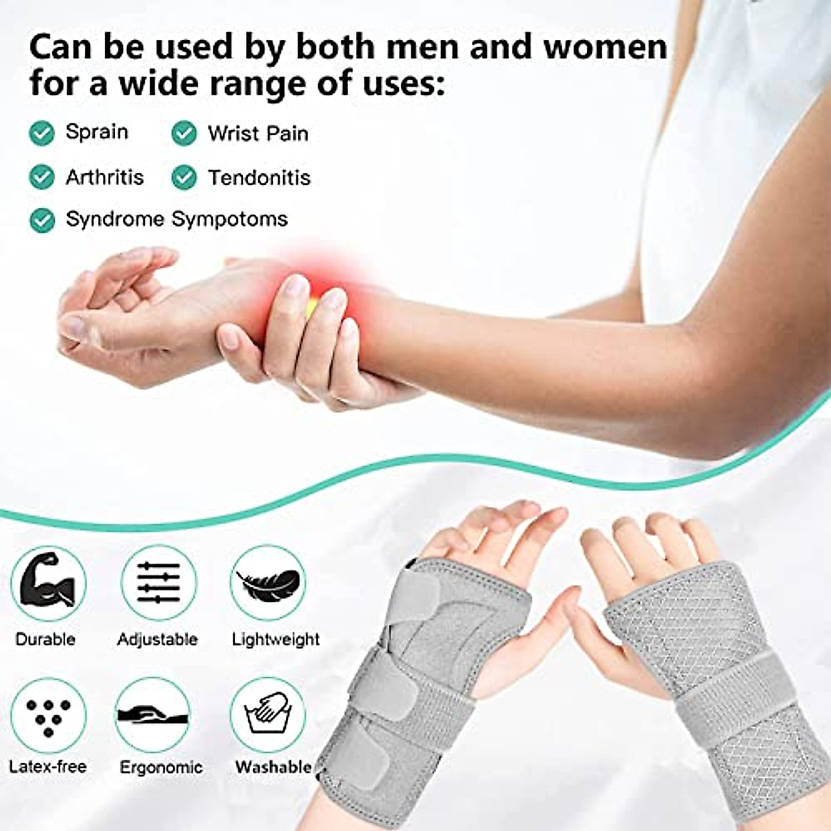 Cinlitek Wrist Brace Carpal Tunnel Pain Relief,Support Removable Metal Splint, Night Sleep Splint Wrist Brace Support,Adjustable Wrist Support Splint for Tendonitis, Arthritis, Sprains,Wrist Pain,Sport Injuries-Left Wrist Brace(M)