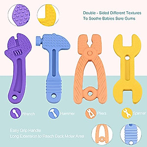 Teething Toys for Babies 0-6 Months 6-12 Months, Baby Teething Toys, Silicone Baby Teether Toys, Baby Chew Toys, Molar Teether, Hammer Wrench Spanner Pliers Shape Teething Toys for Boys Girls