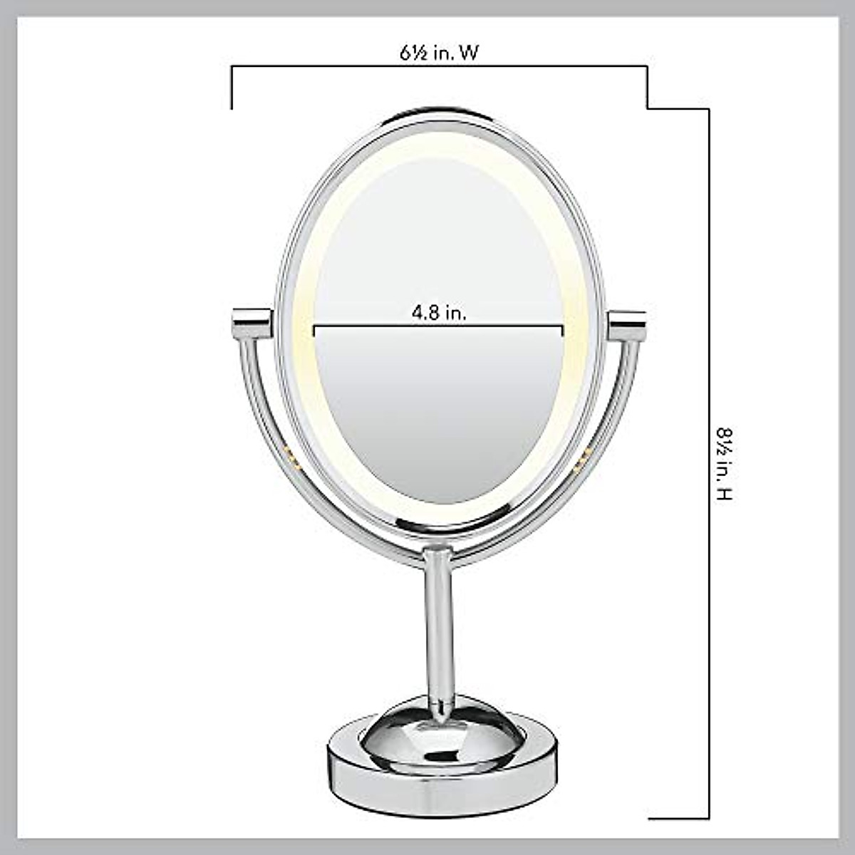 Conair Lighted Makeup Mirror with Magnification, Oval Mirror, LED Vanity Mirror, 1X/7X Magnifying Mirror, Double Sided Mirror, Corded in Polished Chrome
