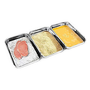 HULISEN Set of 3 Breading Pans, Stainless Steel Breading Set for Marinating Meat, Chicken, Fish, Food Prep Trays, Coating Trays Can Be Used to Baking Cake, Oven Safe