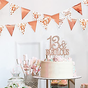 40Ft Rose Gold 13th Birthday Decorations Happy 13th Birthday Banner Bunting Triangle Flag Pennant Garland for Teen Girls 13 Year Old Happy Birthday Decor Thirteen Official Teenager Party Supplies