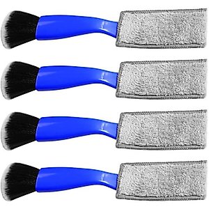 EVIISO 4 pcs Car Brushes for Detailing Interior,Double-Ended Brush and Cleaning Cloth,car Detail Crevice Care Removal Cleaning,Keyboard Cleaning Brush (Blue)