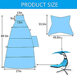 Outdoor Hanging Lounge Chair Replacement Cushion Cover and Umbrella Fabric, Made for Patio Curved Chaise Hammock Floating Swing Chair Pads, Waterproof Soft Fabric (Cushion Not Included, Blue)