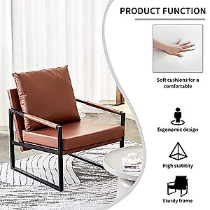 Goohome Mid Century Modern PU Leather Accent Chair Single Sofa,Cozy Upholstered Armchair Living Room Furniture,ReadingChair W/Metal Frame Extra-Thick Padded Backrest, Seat Cushion, Anti-Slip Footpad