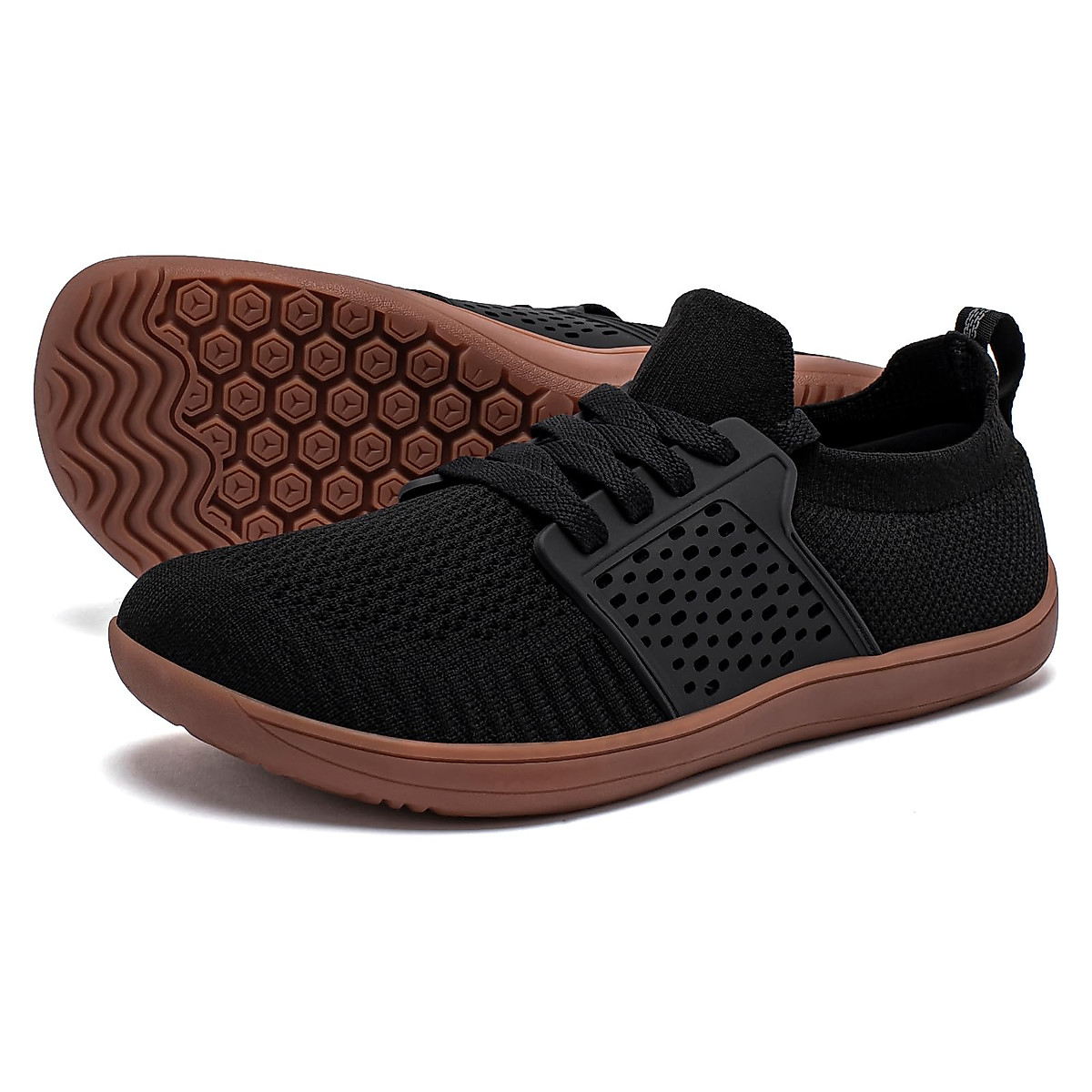 HOBIBEAR Wide Minimalist Barefoot Shoes Mens Womens Walking Sneakers Shoes | Zero Drop Sole | Optimal Relaxation (Black/Gum,Women 9.5 Wide/Men 7.5 Wide)