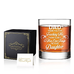 Perfectinsoy Dad Thank You For Teaching Me How To Be A Man Even Though I'M Your Daughter Whiskey Glass with Gift Box, Funny dad gifts from kids, Birthday Gifts for Dad, Gift For Dad From Daughter