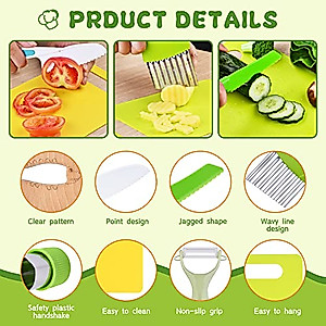 13 Pieces Montessori Kitchen Tools for Toddlers-Kids Cooking Sets Real-Toddler Safe Knives Set for Real Cooking with Plastic Toddler Safe Knives Crinkle Cutter Kids Cutting Board