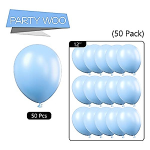 PartyWoo Blue Balloons 50 pcs 12 Inch Light Blue Balloons, Latex Balloons, Party Balloons, Helium Balloons for Baby Shower, Birthday Party Decorations, Wedding Decorations, Anniversary