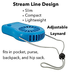 Simply Genius Personal Necklace Fan, Battery Operated, Portable Neck Fan for Cooling and Travel with Adjustable Lanyard, Blue