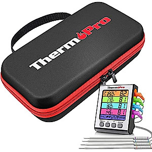 ThermoPro TP17H Digital Meat Thermometer with 4 Temperature Probes+Official ThermoPro Carrying Case for TP-16, TP-16S, TP-17,TP-17H