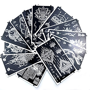XMASIR 12 Sheets Henna Tattoo Stencils, Glitter Airbrush Hand Temporary Tattoo Stickers Indian Arabian Self Adhesive Tattoo Templates (S5-12P)