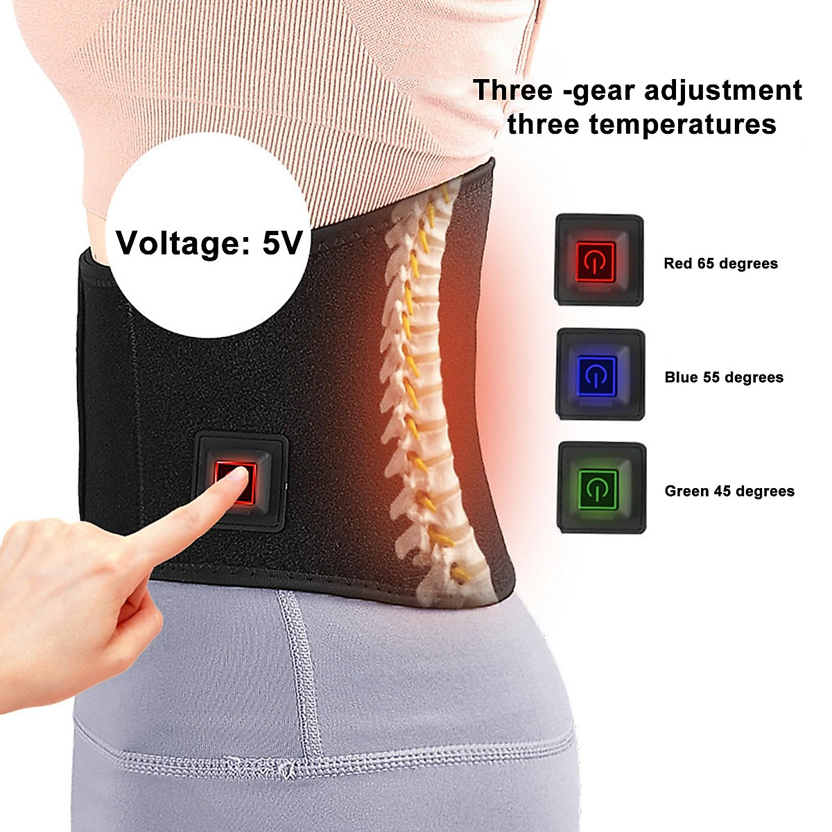 Back Heating Waist Pad, Electric Waist Support Vibration Massage Lower Back Pain Lumbar Spine Cramps Relief-USB Lumbar Heating Pad Warm Therapy Waist Belt Black