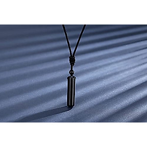YATOJUZI Obsidian Crystal Necklace Cylindrical Pendant Necklaces Adjustable Rope Healing Crystals Stone Natural Gemstone Necklace Reiki Enger Quartz Jewelry for Women Men