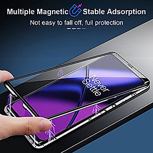 QUIETIP Case Compatible OnePlus 11 5G,Magnetic Body Metal Frame Double Sided Clear Tempered Glass Shockproof with Camera Protection Cover Thin,Black