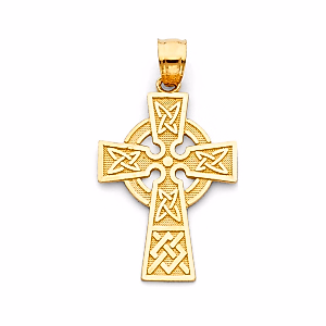 14K Yellow Gold Celtic Religious Cross Pendant - Crucifix Charm Polish Finish - Handmade Spiritual Symbol - Gold Stamped Fine Jewelry - Great Gift for Men & Women for Occasions, 26 x 20 mm, 2.0 gms