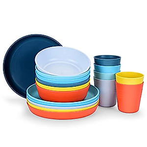 Kids Plates Bowls and Cups Sets Wheat Straw Small Bowl Sets Unbreakable Microwave Dishwasher Safe Dinnerware Sets for Rice,Soup ,Pasta，Corn Flake ，Snacks，Side Dishes[Set of 18]