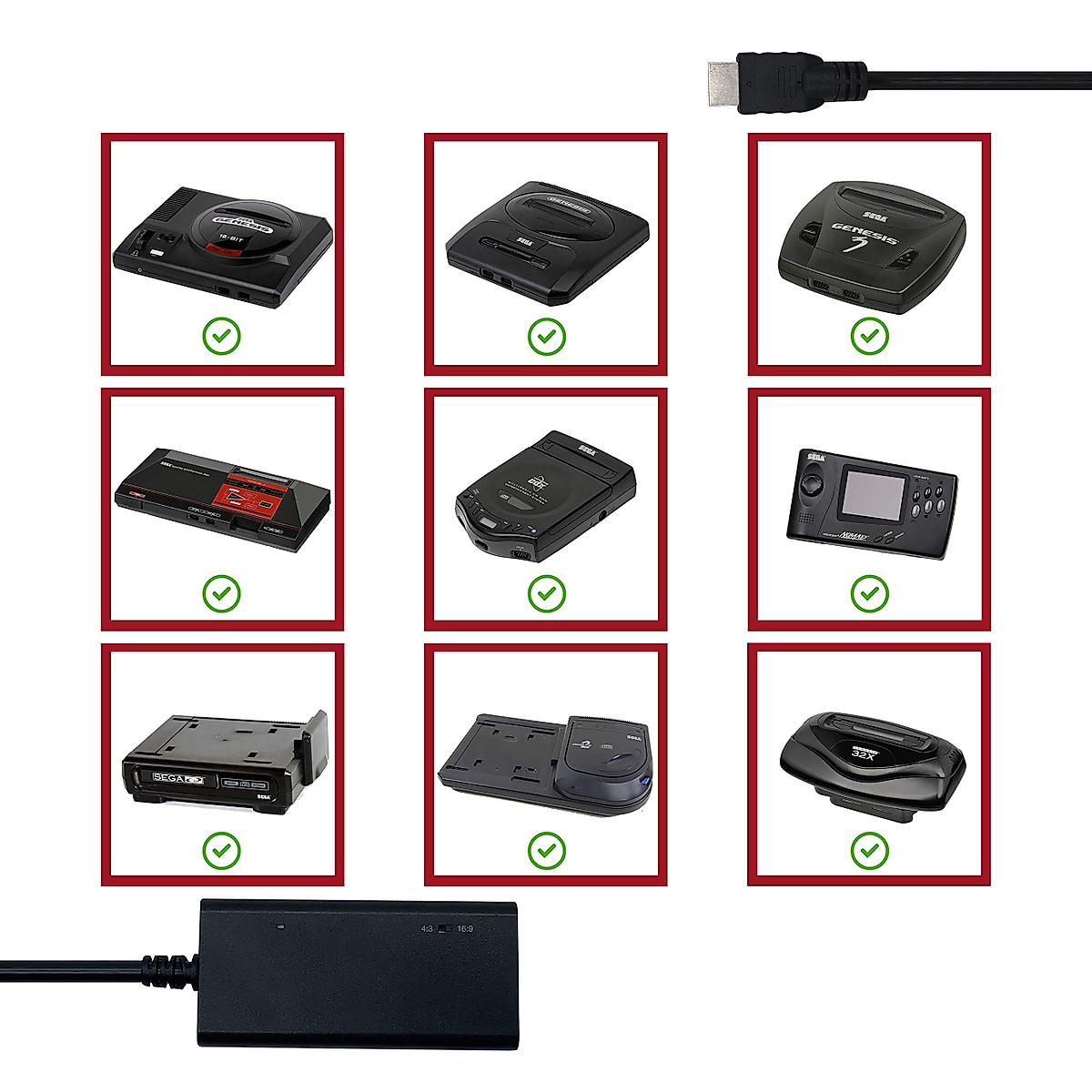 HDMI Cable for Sega Genesis Model 1/2 / 3, Sega CD, Sega CDX, Sega 32X, Sega Nomad, Original Sega Master System Console