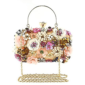 Flower Evening Bag Colorful Floral Clutch Purse 3D Flower Chain Handbag for Women Wedding Bridal Prom Party