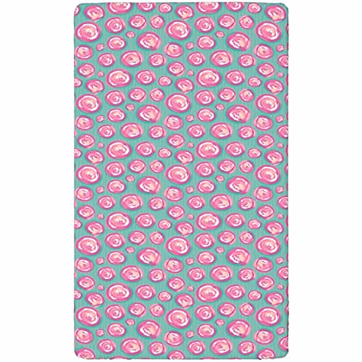 Pink Polka Dots Themed Fitted Mini Crib Sheets,Portable Mini Crib Sheets Soft & Stretchy Fitted Crib Sheet-Great for Boy or Girl Room or Nursery,24“ x38“,Pink Pale Pink Sea Green White