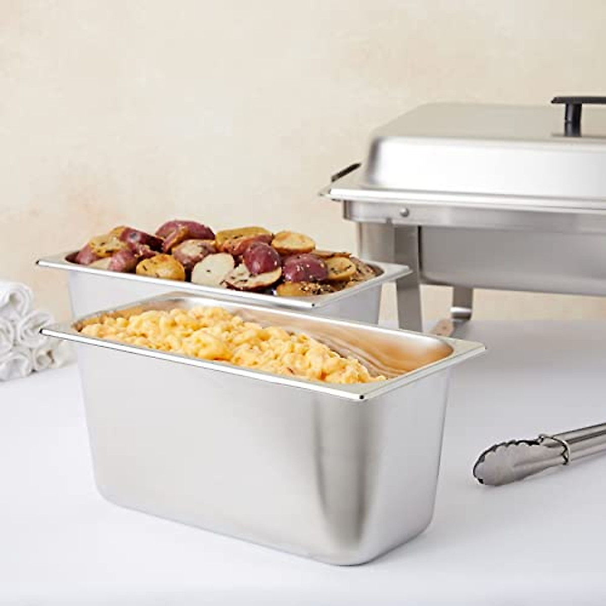 2 Pack Steamer Table Chafer Pans, 6-Inches Deep, 1/3 Size Stainless Steel Steam Table Pan with Reinforced Corners for Buffet, Catering, Hot/Cold Foods (13 x 7 Inches)