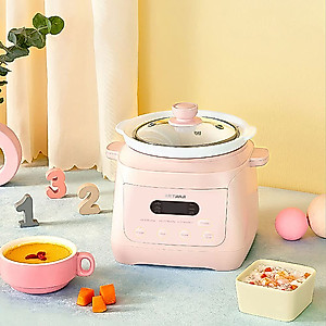 TIANJI Electric Stew Pot for Baby, Ceramic Slow Cooker for Congee & Soup with Growth Stage, 1.3L, Pink