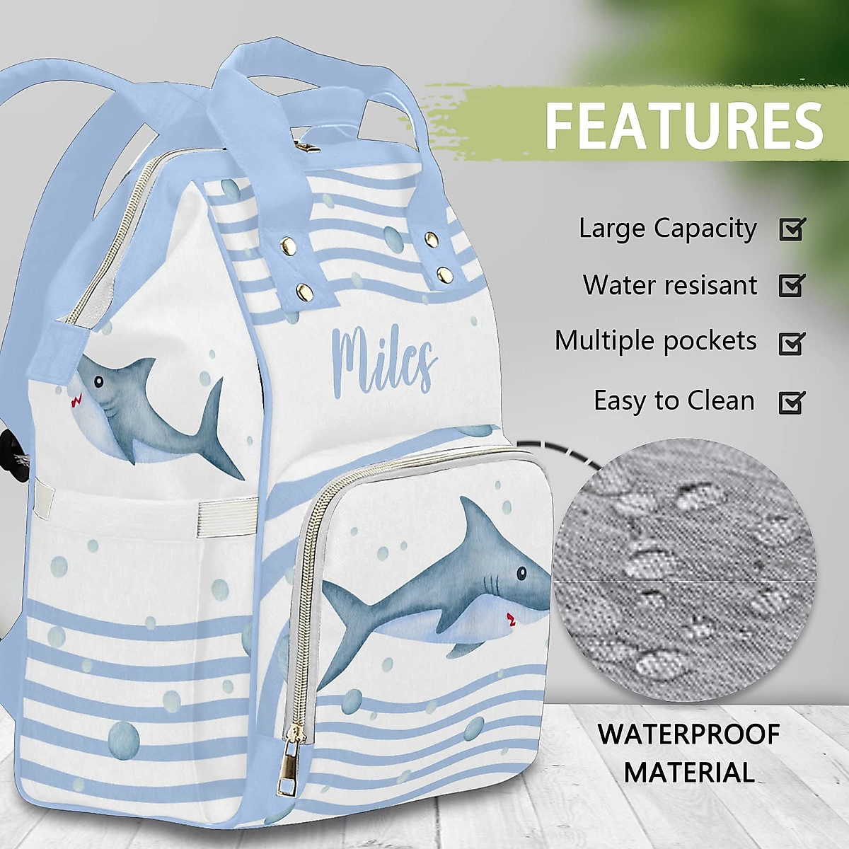 Personalized Diaper Bag Backpack Tote,Shark,Custom Diaper Bags for Shower Gift