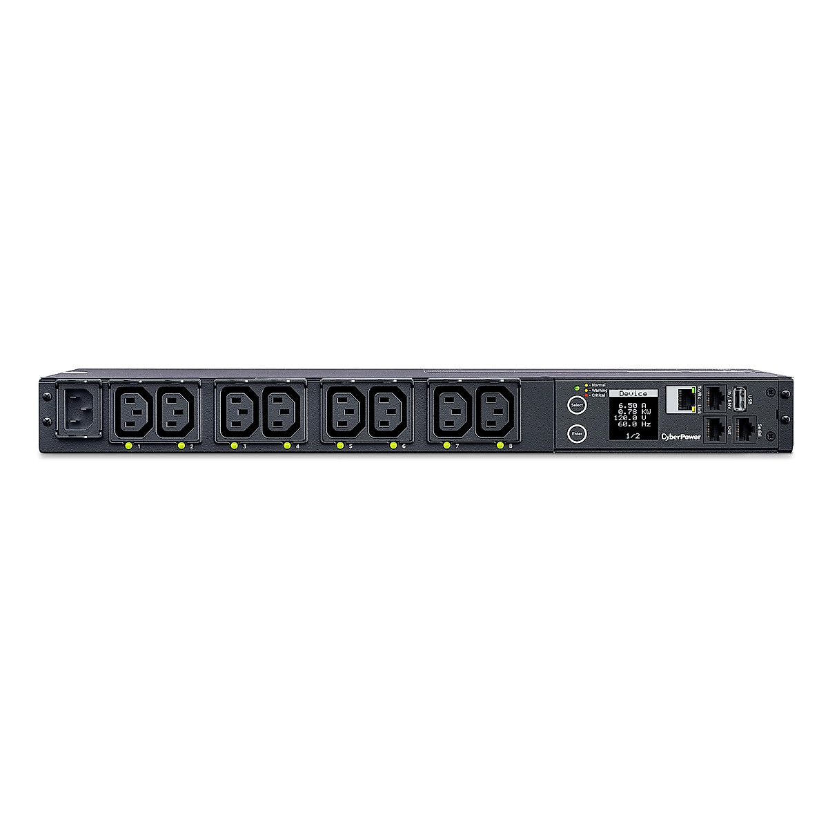 CyberPower PDU41004 Switched PDU, 100-240V/12A, (Derated to 12A UL /10A CE), 8 Outlets (C13), Input (C14) 10 ft. Cord, 1U Rackmount, 3 Year Warranty - Black